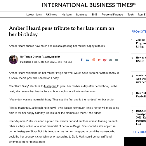 oct 2, 2020 - DAILY MAIL Amber Heard pens a tribute to her late mother ...