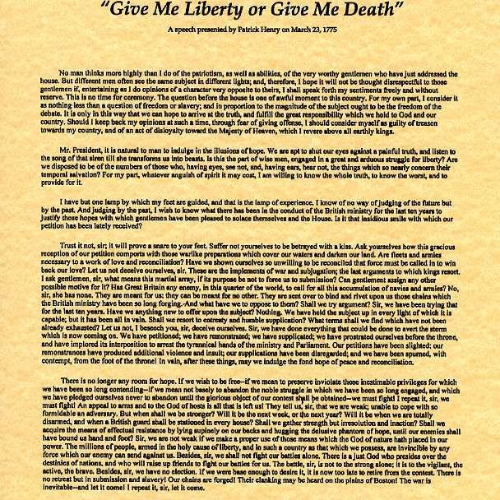 Patrick Henry Speech (may 29, 1736 – jun 6, 1799) (Timeline)