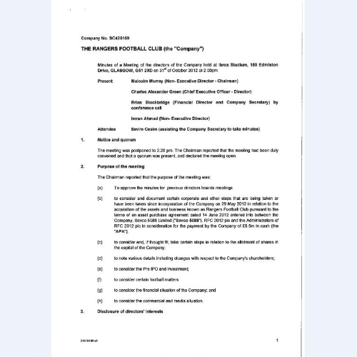 oct 31, 2012 - Meeting held by Rangers Newco (Sevco Scotland) at which ...