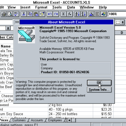 oct 1, 1993 - Microsoft Excel 5.0 (Timeline)