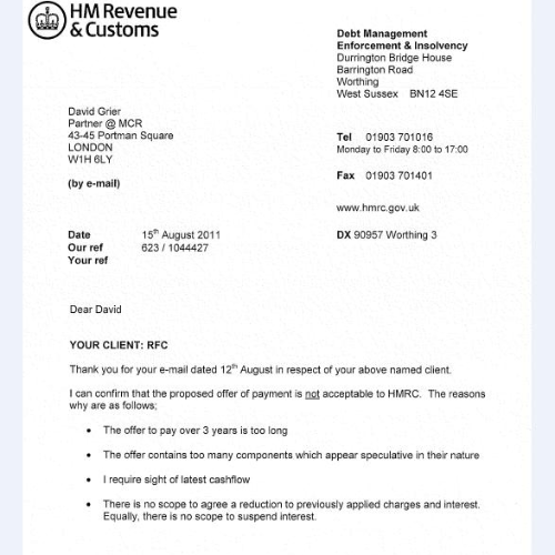 aug 15, 2011 - HMRC reply to MCR stating: - the payment schedule is not ...